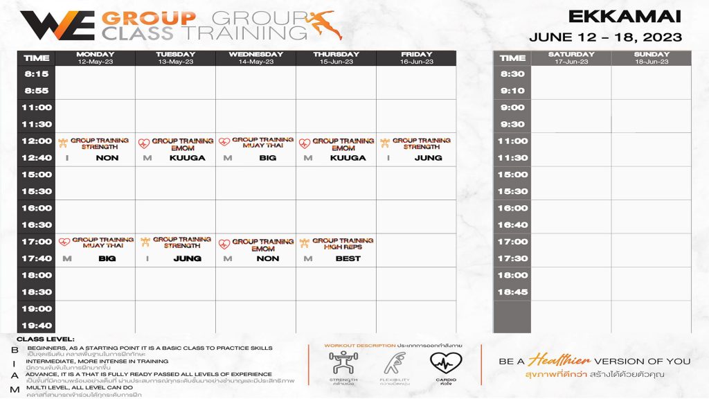 CLASS LINE UP 12-18 JUNE 2023 - WE FITNESS SOCIETY