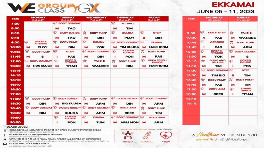 CLASS LINE UP 5-11 JUNE 2023 - WE FITNESS SOCIETY