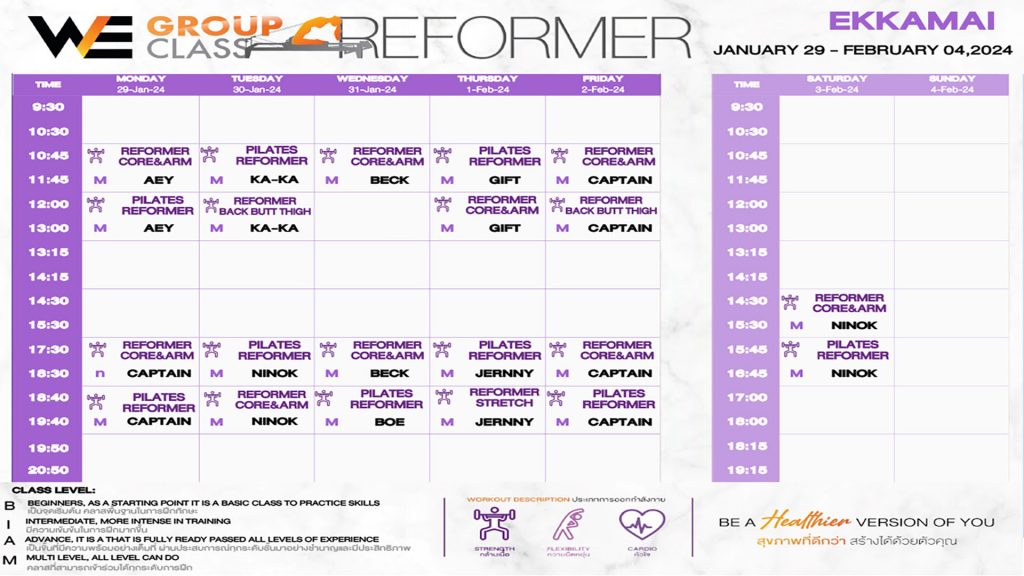 CLASS LINE UP 29 JANUARY - 4 FEBRUARY 2024 - WE FITNESS SOCIETY