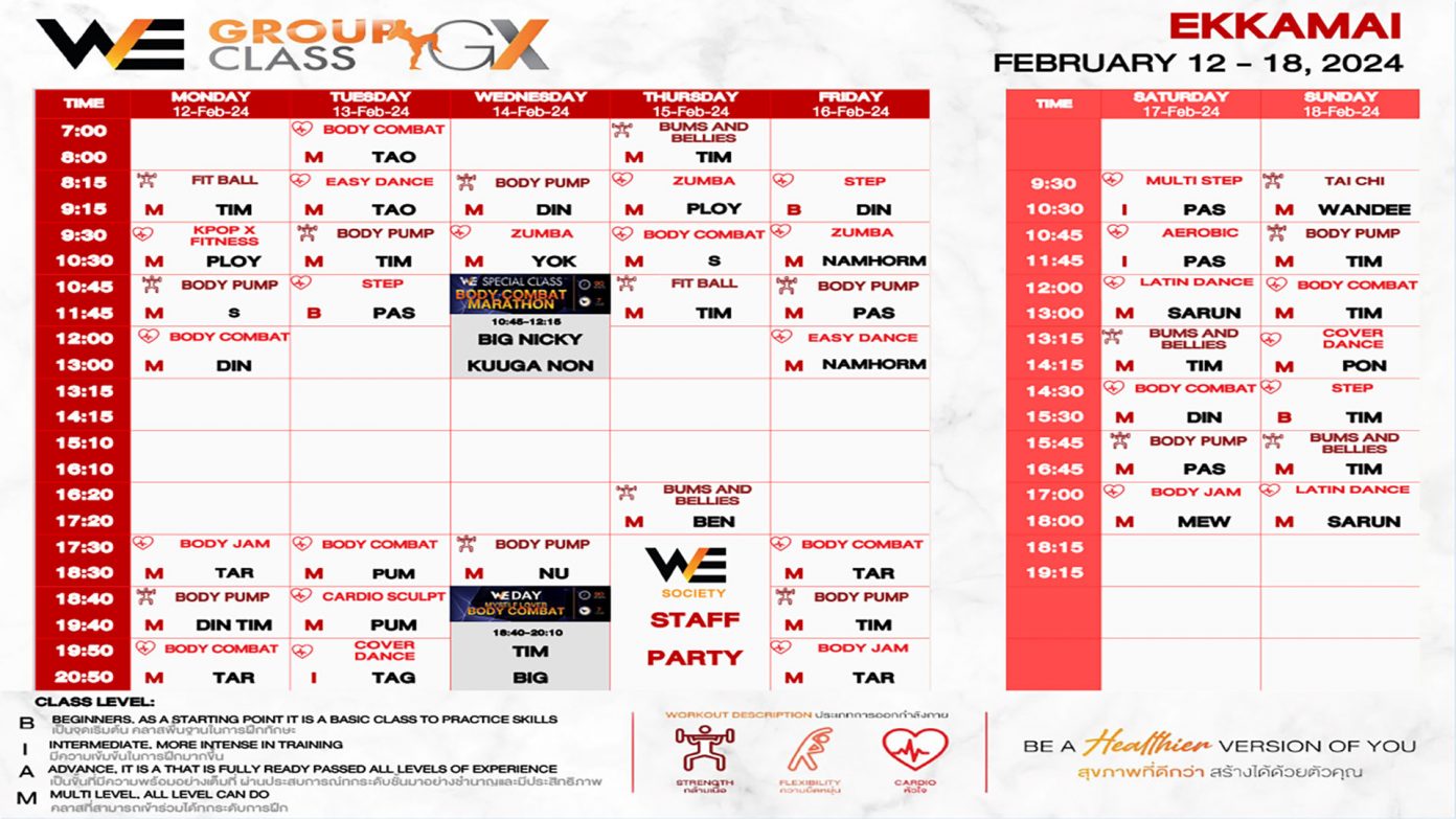 CLASS LINE UP 12 FEBRUARY - 18 FEBRUARY 2024 - WE FITNESS SOCIETY