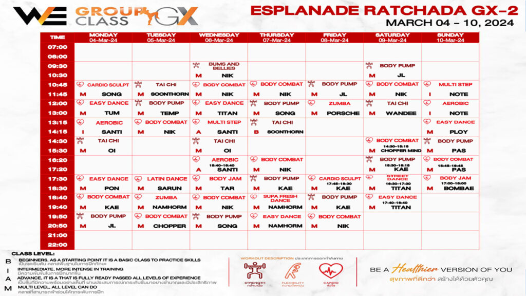 CLASS LINE UP 4 MARCH - 10 MARCH 2024 - WE FITNESS SOCIETY