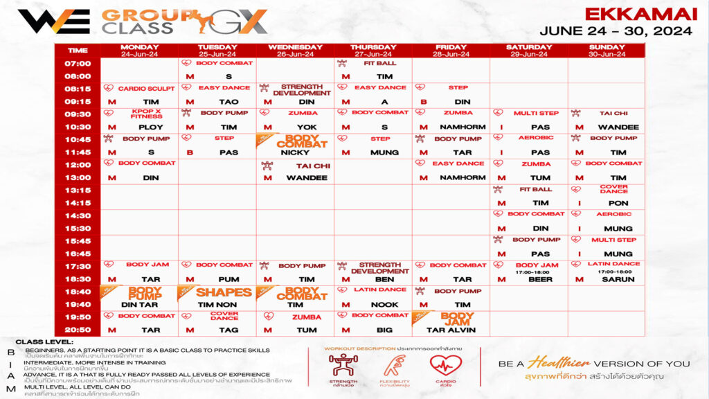 CLASS LINE UP 24 JUNE - 30 JUNE 2024 - WE FITNESS SOCIETY