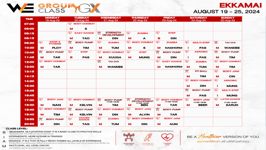 CLASS LINE UP 19-25 AUGUST 2024 - WE FITNESS SOCIETY