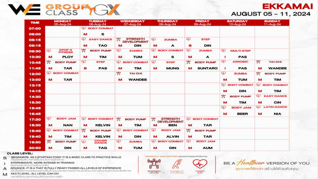 CLASS LINE UP 5-11 AUGUST 2024 - WE FITNESS SOCIETY