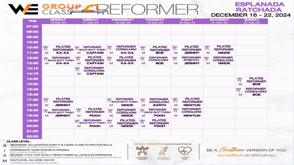 CLASS LINE UP 16 - 22 DECEMBER 2024 - WE FITNESS SOCIETY