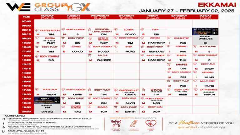 CLASS LINE UP 27 JAN - 2 FEB 2025 - WE FITNESS SOCIETY