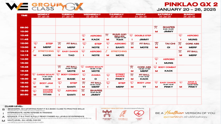CLASS LINE UP 20 - 26 JAN 2025 - WE FITNESS SOCIETY