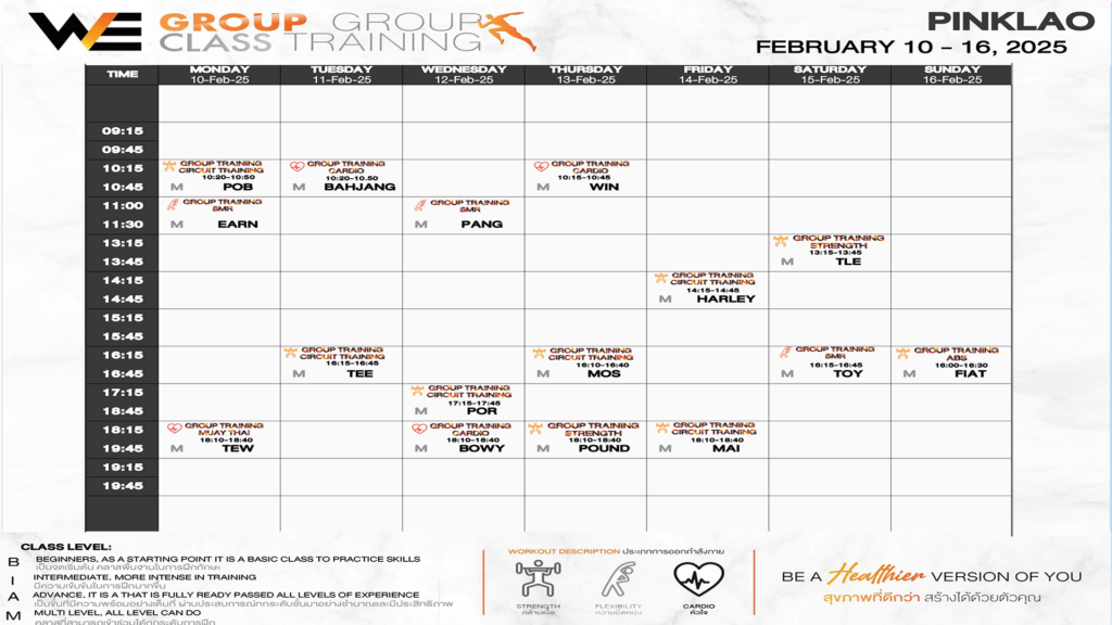 CLASS LINE UP 10 - 16 FEB 2025 - WE FITNESS SOCIETY