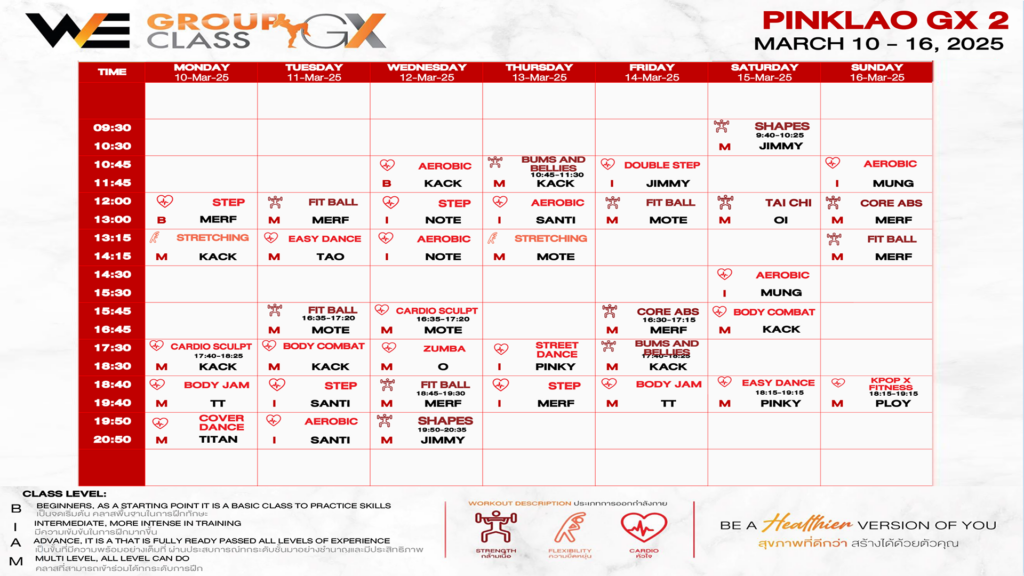 CLASS LINE UP 10 - 16 MAR 2025 - WE FITNESS SOCIETY