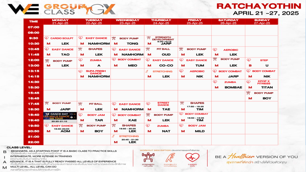 CLASS LINE UP 21- 27 APR 2025 - WE FITNESS SOCIETY