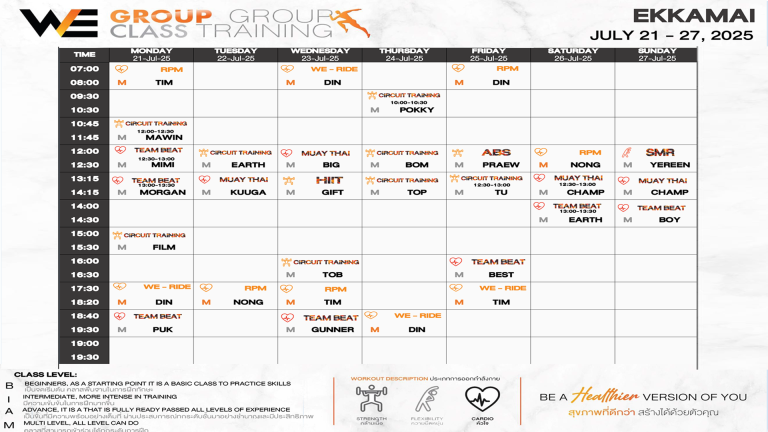 CLASS LINE UP 21 JULY - 27 JULY 2025 - WE FITNESS SOCIETY