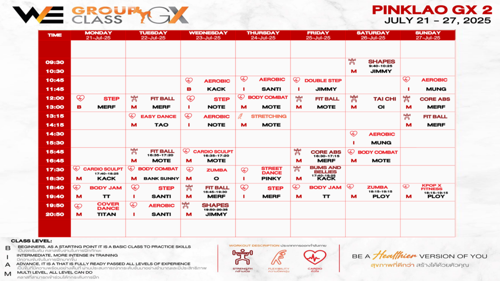 CLASS LINE UP 21 JULY - 27 JULY 2025 - WE FITNESS SOCIETY