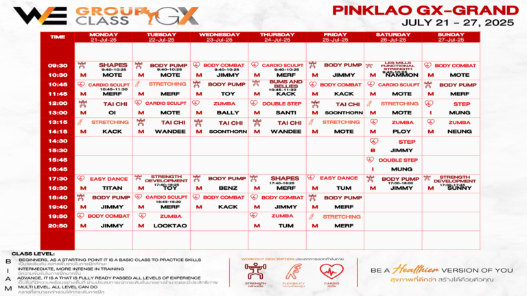CLASS LINE UP 21 JULY - 27 JULY 2025 - WE FITNESS SOCIETY