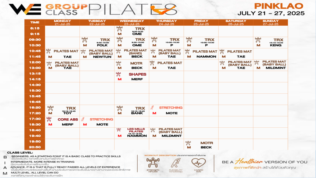 CLASS LINE UP 21 JULY - 27 JULY 2025 - WE FITNESS SOCIETY