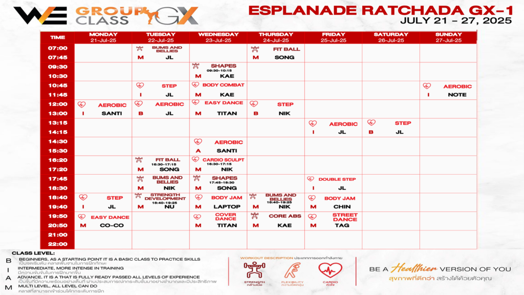 CLASS LINE UP 21 JULY - 27 JULY 2025 - WE FITNESS SOCIETY