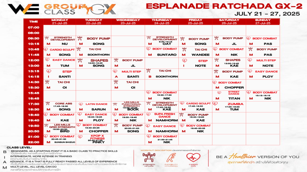 CLASS LINE UP 21 JULY - 27 JULY 2025 - WE FITNESS SOCIETY