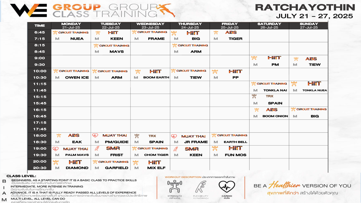 CLASS LINE UP 21 JULY - 27 JULY 2025 - WE FITNESS SOCIETY