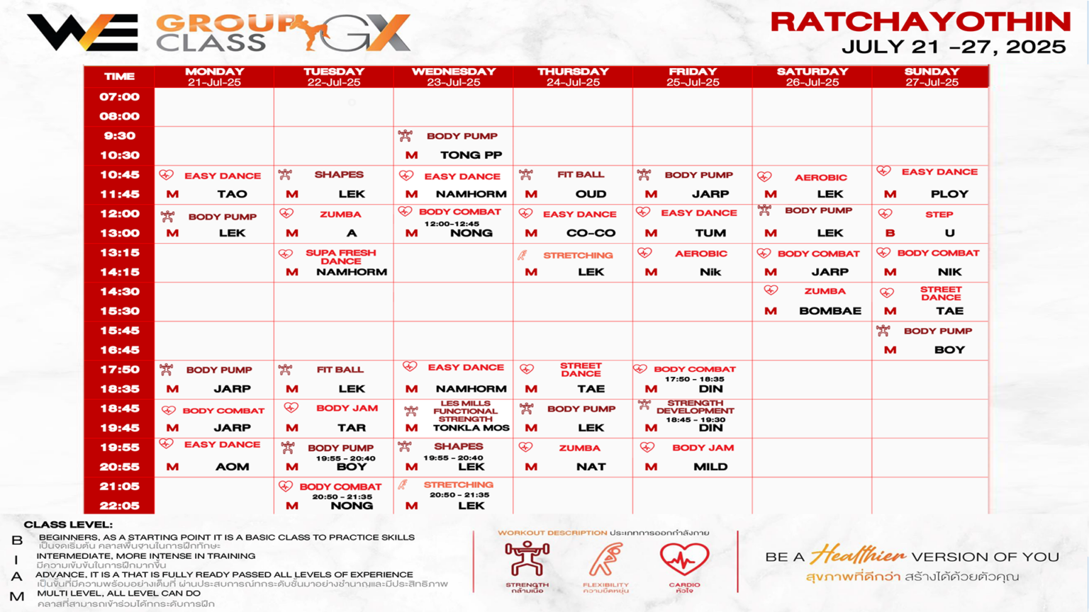 CLASS LINE UP 21 JULY - 27 JULY 2025 - WE FITNESS SOCIETY