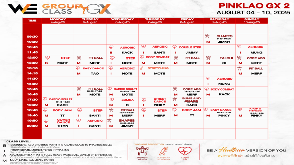 CLASS LINE UP 4-10 AUGUST 2025 - WE FITNESS SOCIETY
