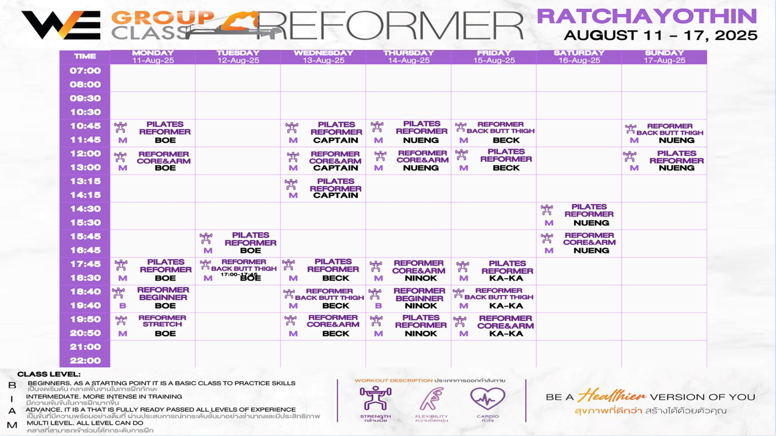 CLASS LINE UP 11-17 AUGUST 2025 - WE FITNESS SOCIETY